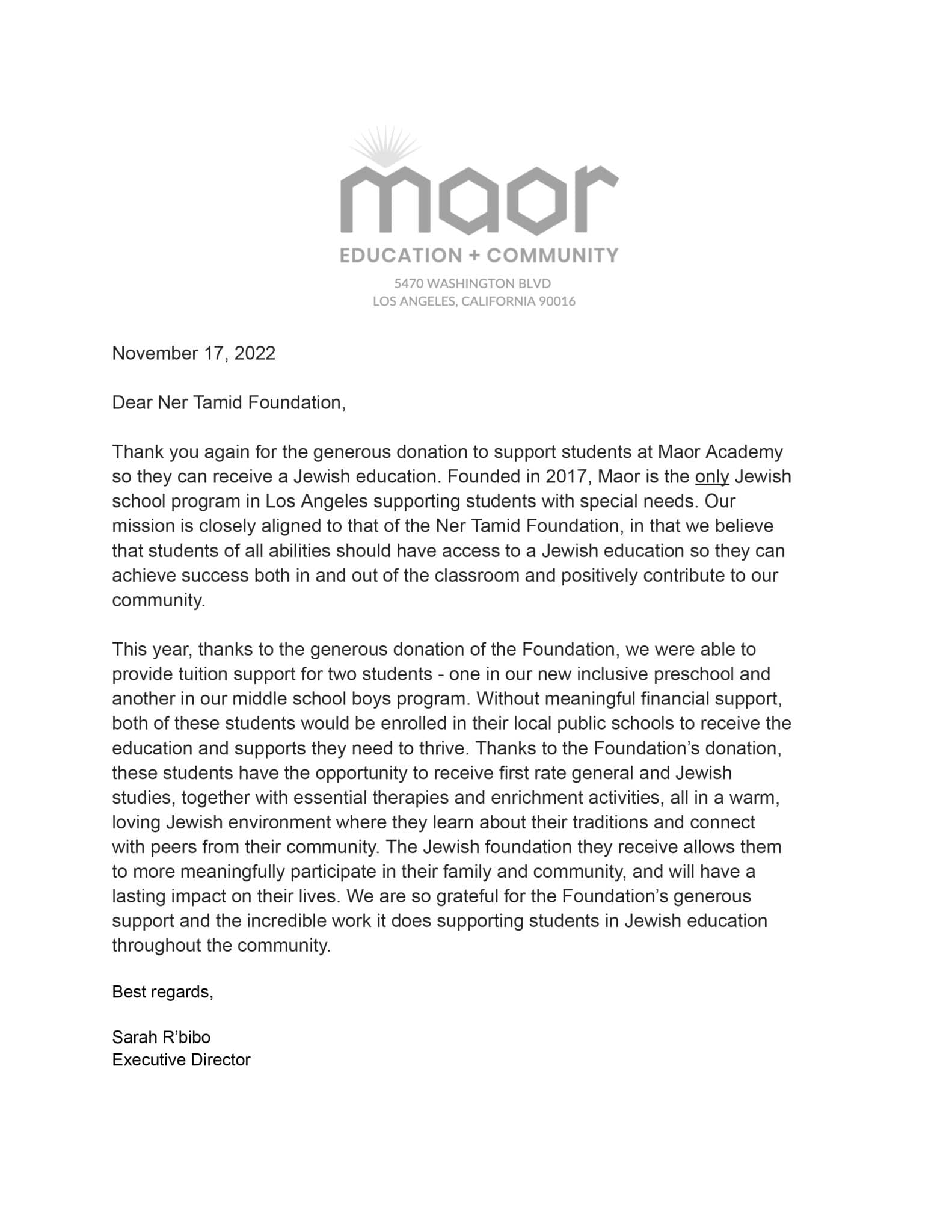 Recipients - Ner Tamid Foundation